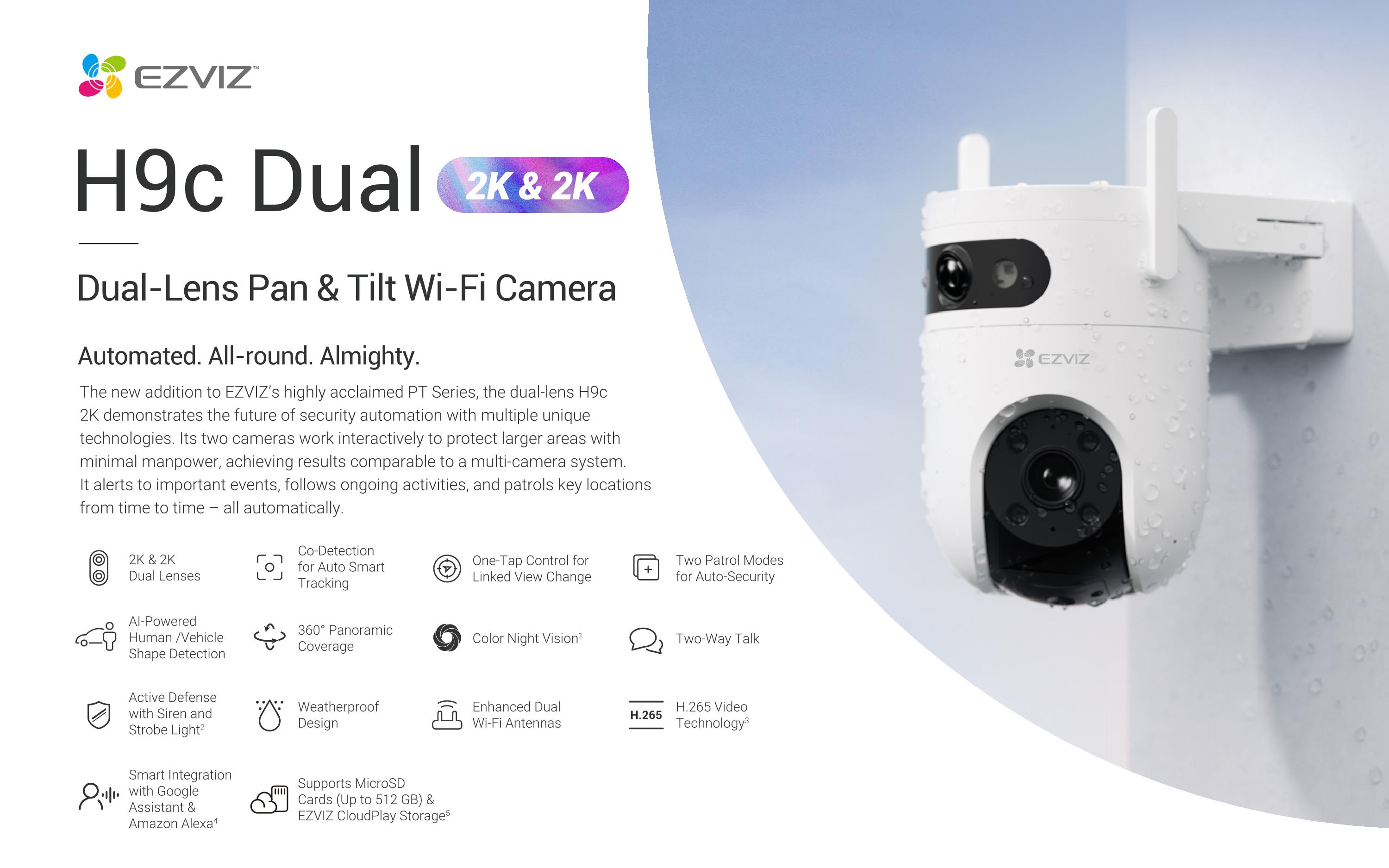 EZVIZ H9c DUAL 2K & 2K Dual-Lens 3MP Pan & Tilt Wi-Fi Camera ...