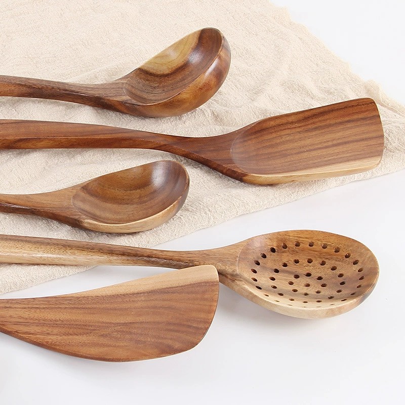 Wooden Utensils Set of 6 Large Cooking Utensil Non Stick Cookware ...