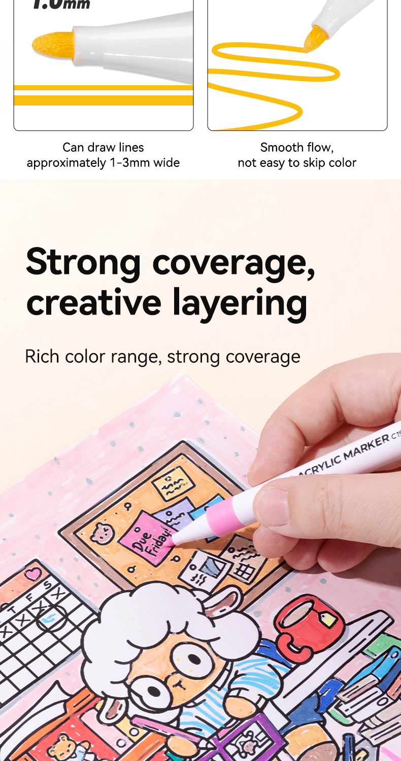 Deli 12/24/36/48 Colors Acrylic Marker Pen Set DIY Fade-Resistant Ink ...