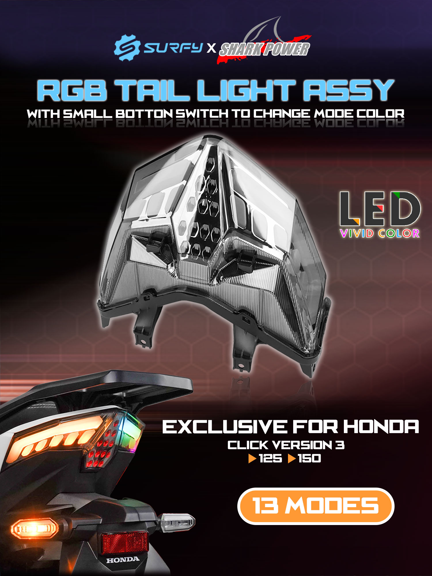 Honda Click 125/150 v3 Tail Light RGB 13Modes LED VIVID Color Plug And ...