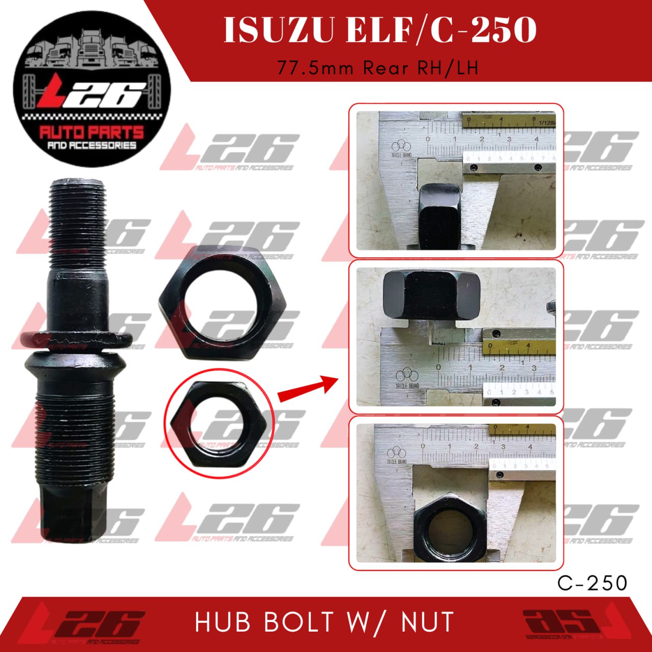 77.5mm Isuzu ELF GIGA C250 C-250 REAR HUB BOLT WITH NUT STUD WHEEL HUB ...