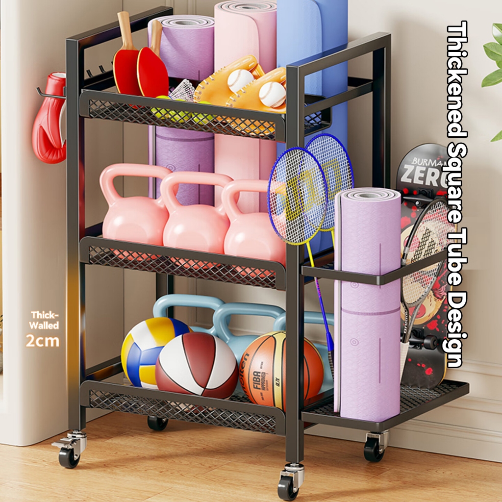 Storage Rack Dumbbell Holder Organizer with Basket Hooks for Gym Yoga ...