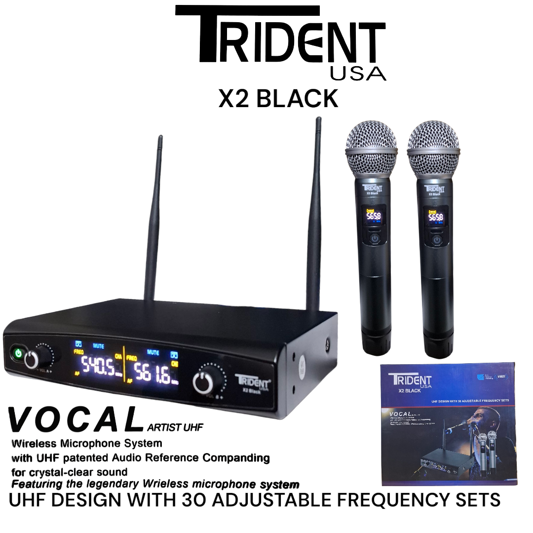 Trident X2-BLACK Dual Uhf wireless Microphone system Features with 30 ...