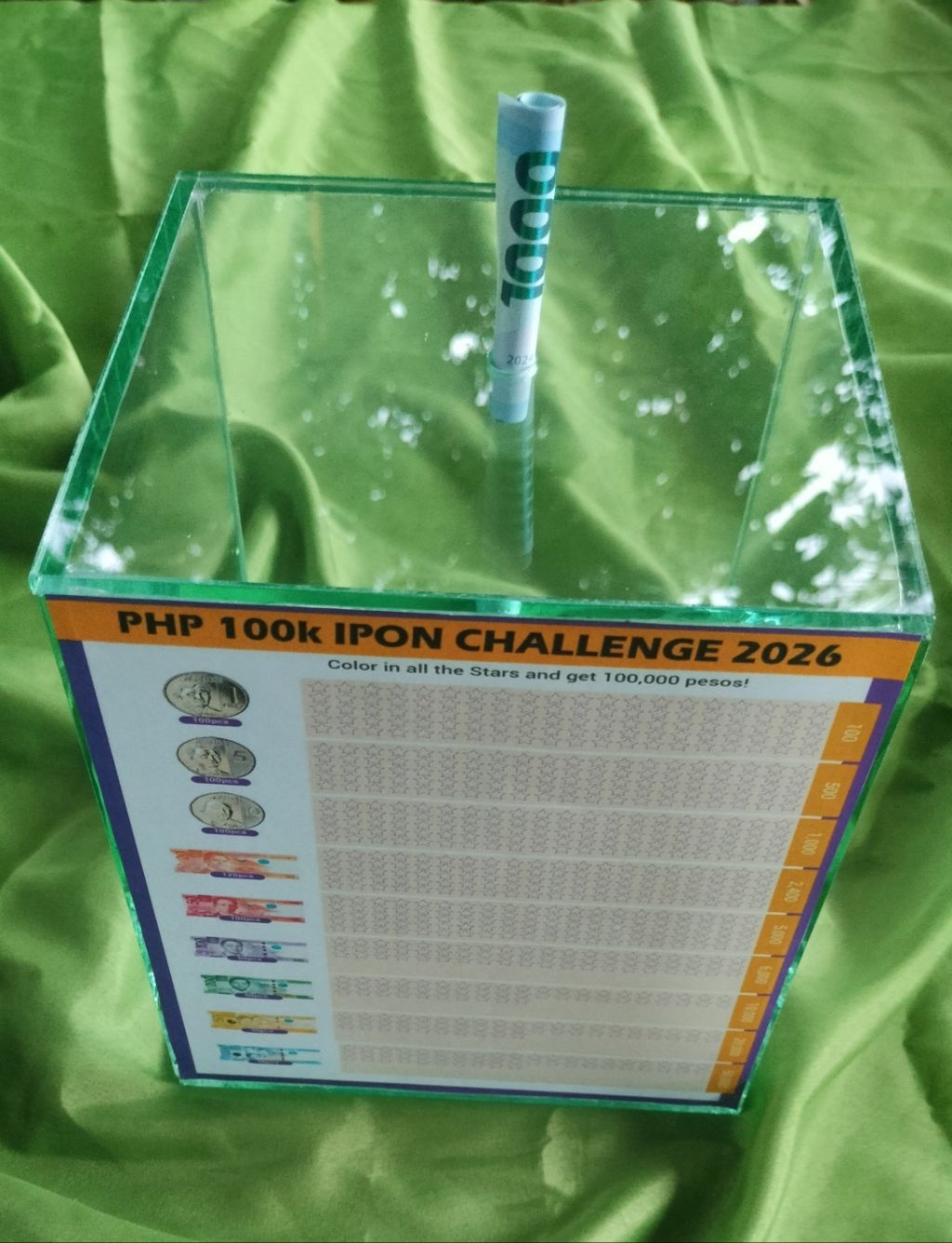 glass alkansya 100k peso sense ipon challenge 2026 6Wx6Lx7H inches ...