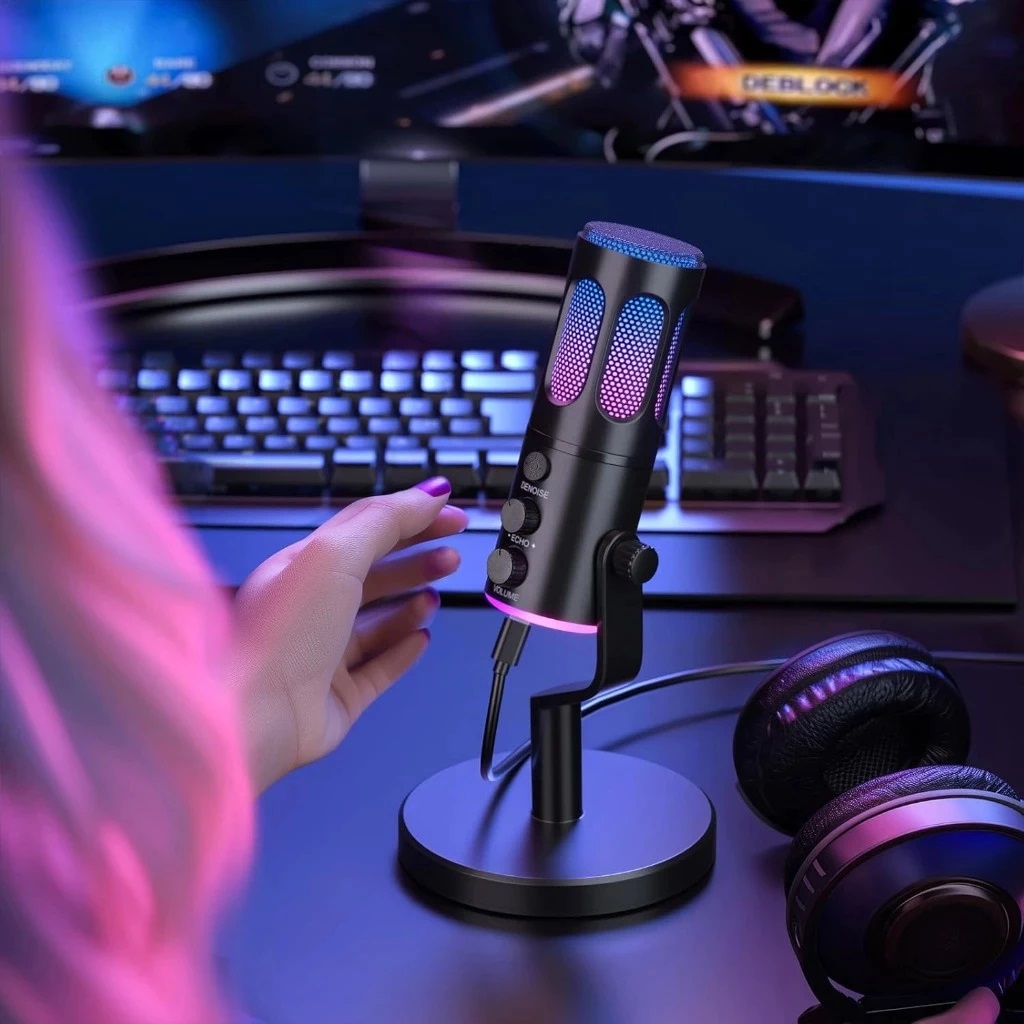 K18 USB Condenser Microphone RGB Gaming Mic Noise Canceling For Phone ...