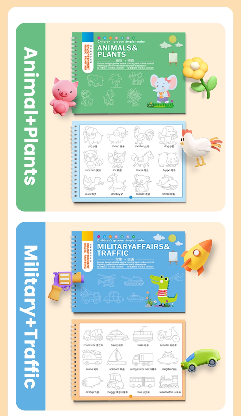 4PCS Drawing Tracing Book for kids Magical Grooved Tracing Handwriting ...