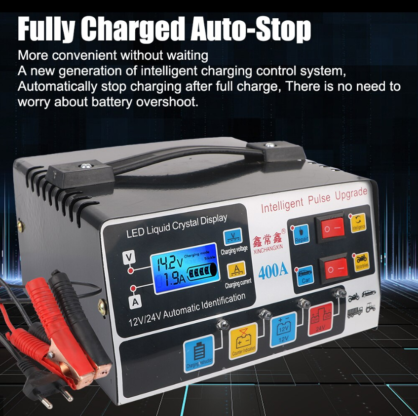 400A Car Battery Charger Upgraded 12/24V Intelligent Pulse Repair ...