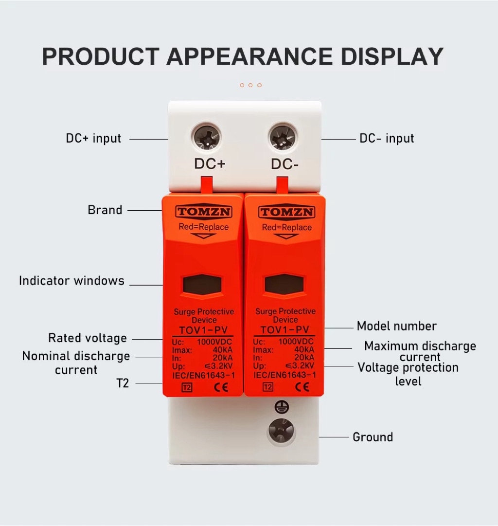 TOMZN DC SPD 2P 20-40kA 600V | Surge Protection Device for Solar & DC ...