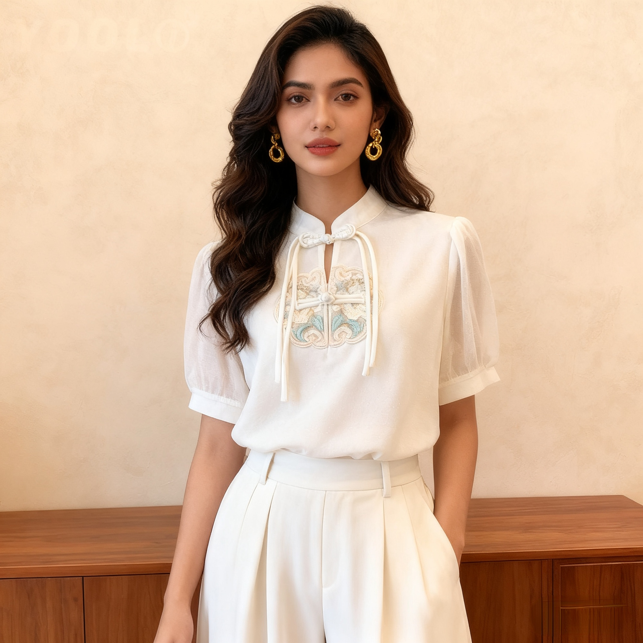 asian inspired attire for women blouse Modern Filipiniana Top Eyelet ...