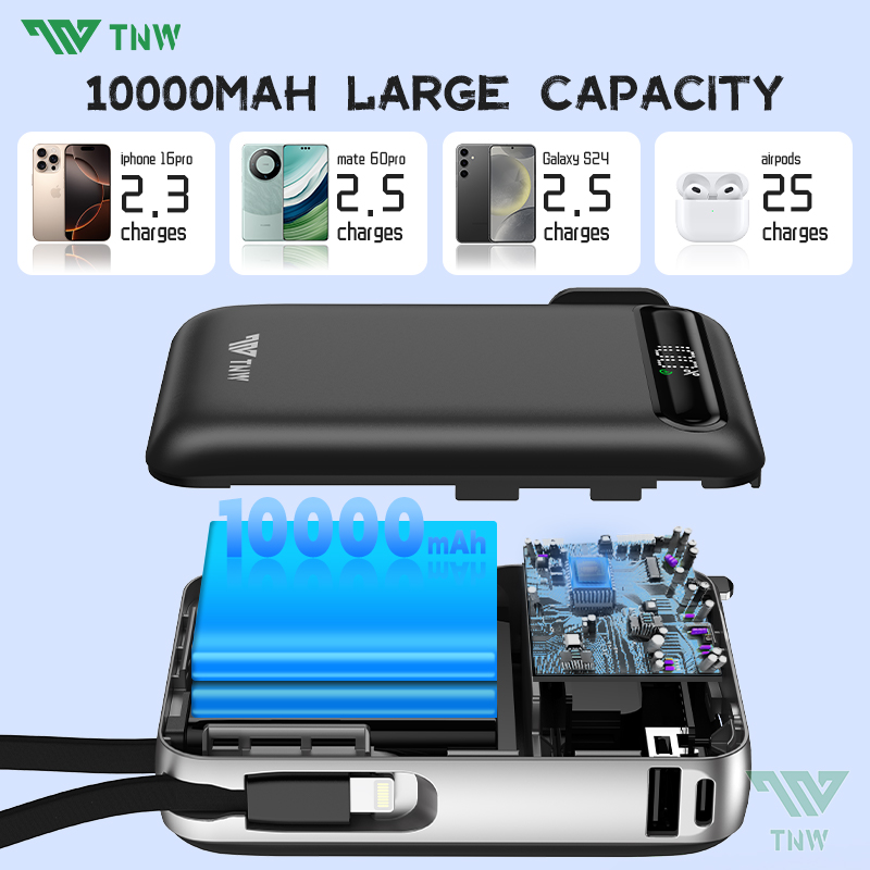 TNW T177 10000mAh Powerbank Fast Charging Built-in Cable AC Plug ...