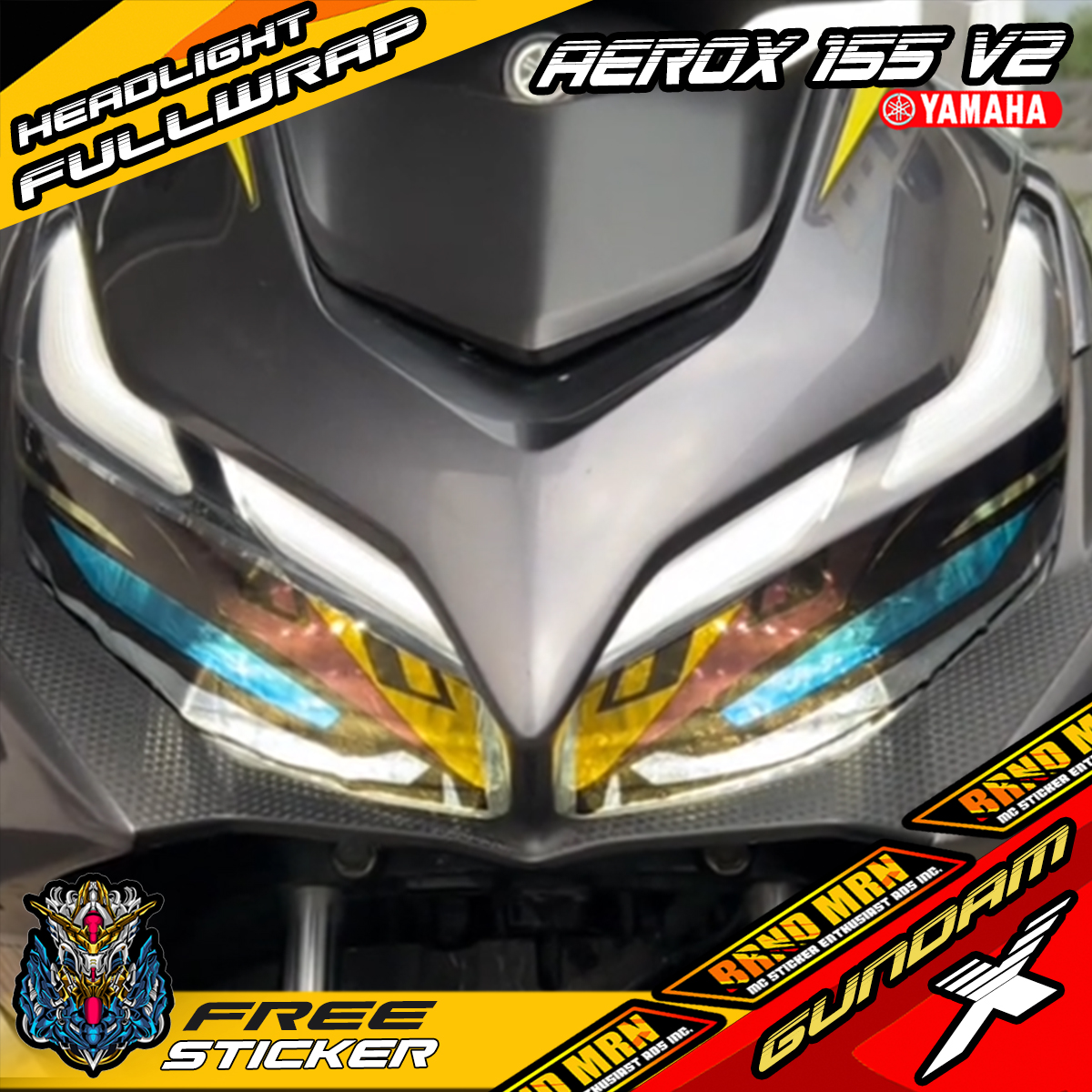 YAMAHA AEROX 155 V2 Headlight Full wrap Xseries Eye Decal Sticker Tint ...