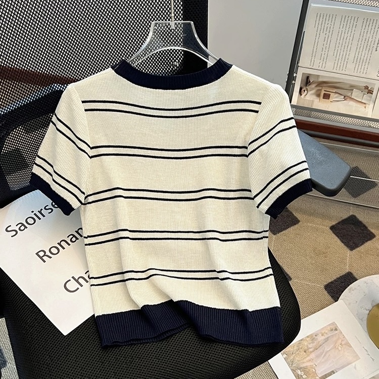 Jolly Chic Stripe Pattern All Match Knitted Top 7031 | Shopee Philippines