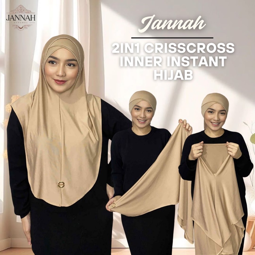 Jannah 2in1 Instant Hijab + x inner cap with metal tag | Shopee Philippines