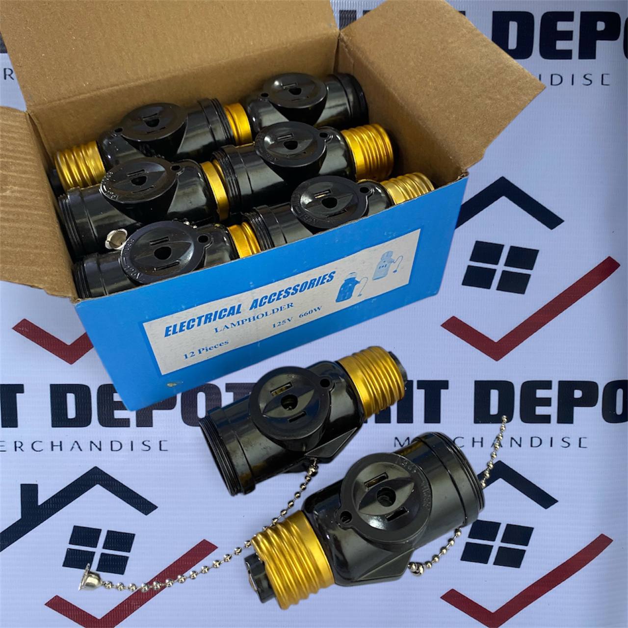 1 Box (12 pcs) E27 Bulb Socket with Dual Outlet Adapter and Pull-Chain ...