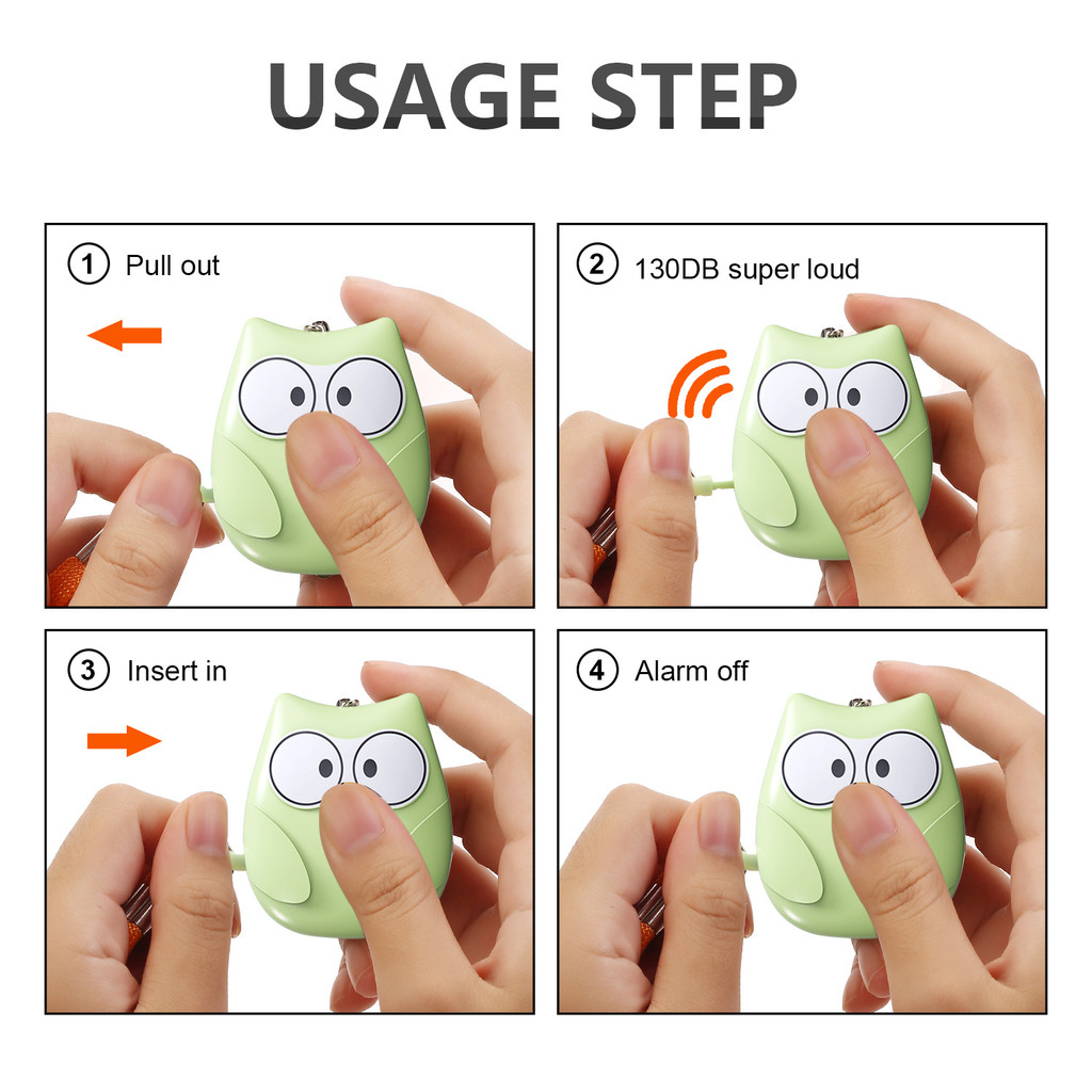Owl-Shaped Personal Alarm Keychain 130dB Loud Siren with LED Light Self ...