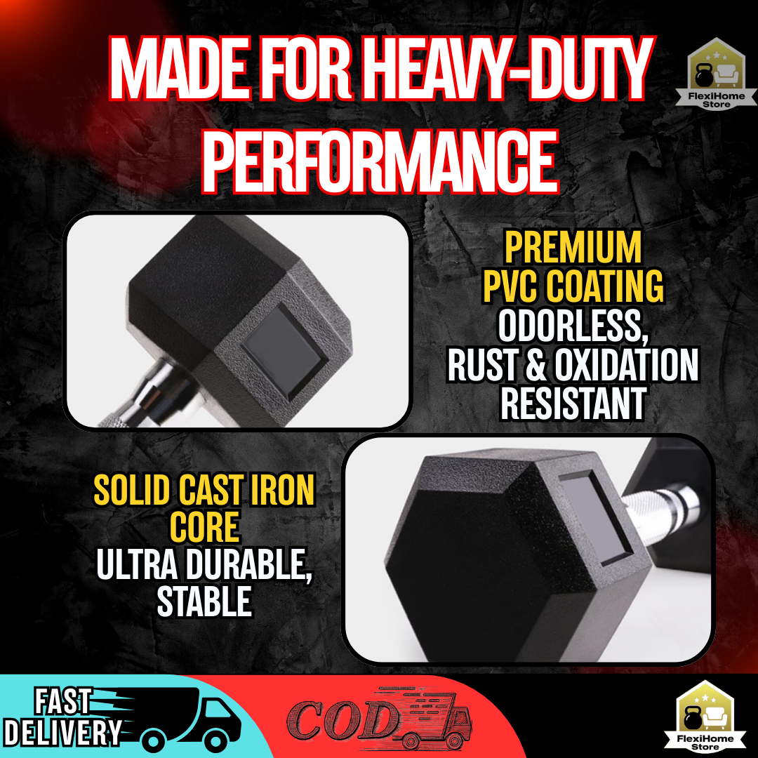 Heavy-Duty Hex Dumbbells 20kg–50kg – Rubber Coated Hex Weights with ...
