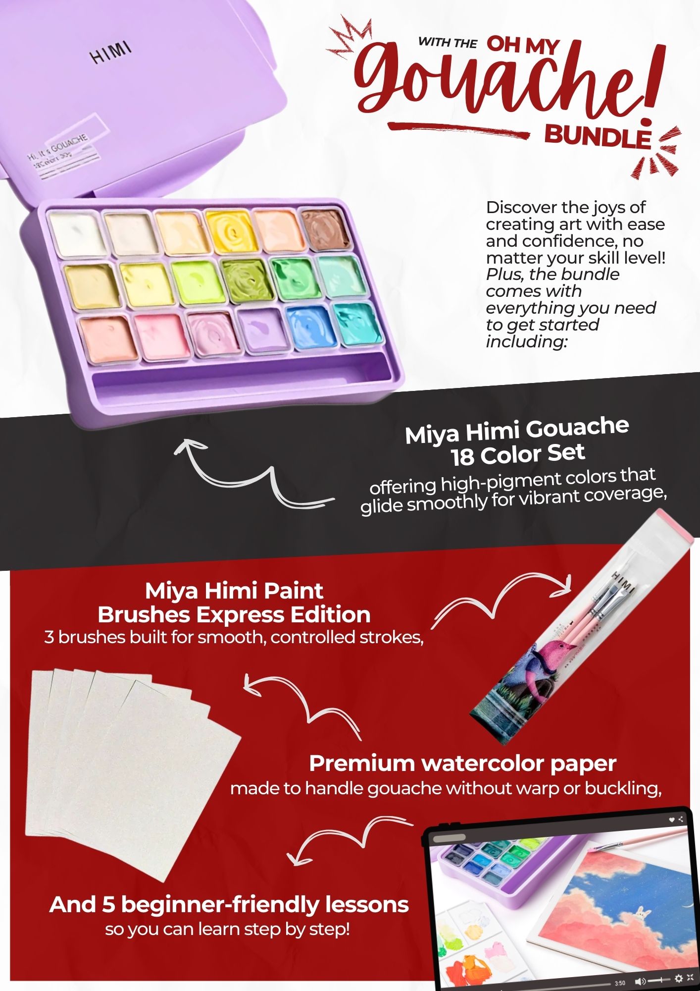 Miya Himi Oh My Gouache Set of 18 Colors x 30ml Pastel Colors Artist ...