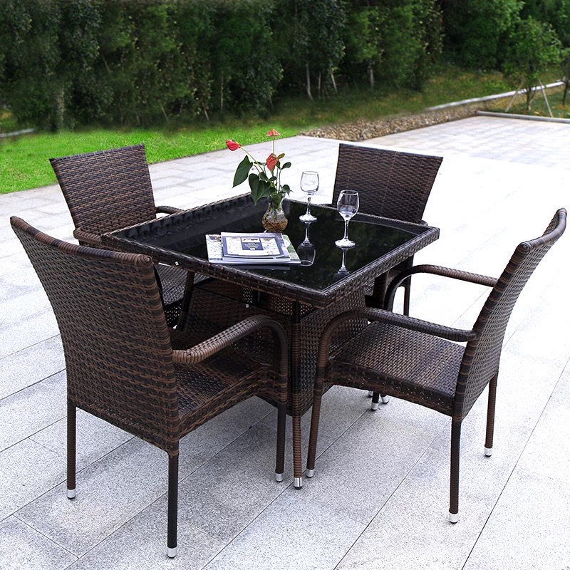 Outdoor Patio Furniture Rattan Table and Chair, Brown color | Shopee ...