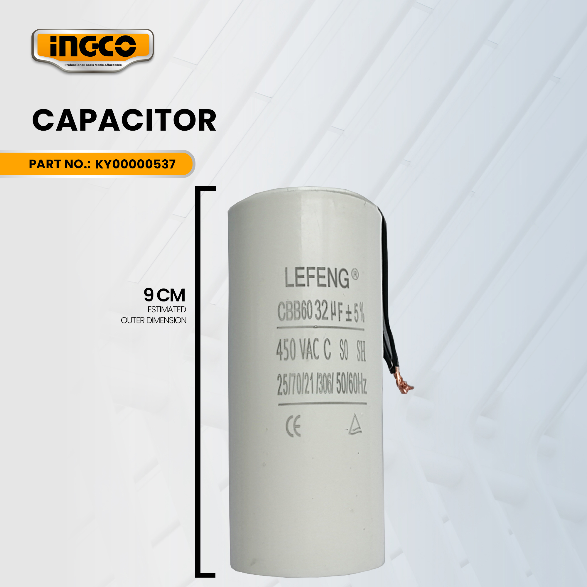INGCO KY00000537 Capacitor for ACS2241001P Air Compressor Oilless (X2 ...