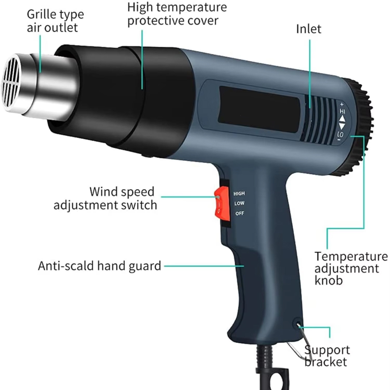 Adjustable Industrial Heat Hot Air Electric Heat Gun Baril ng Mainit na ...