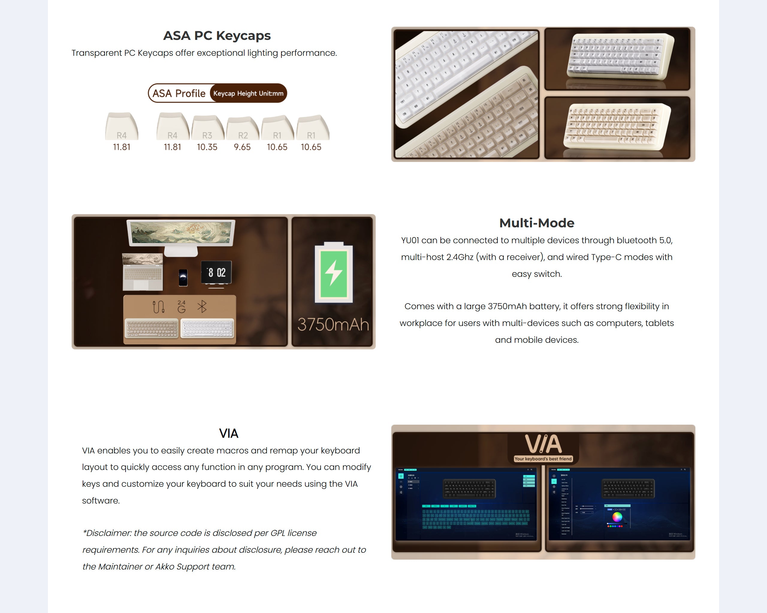 Akko YU01 Resin Case Multi-Mode Hot-Swappable Mechanical Keyboard ...