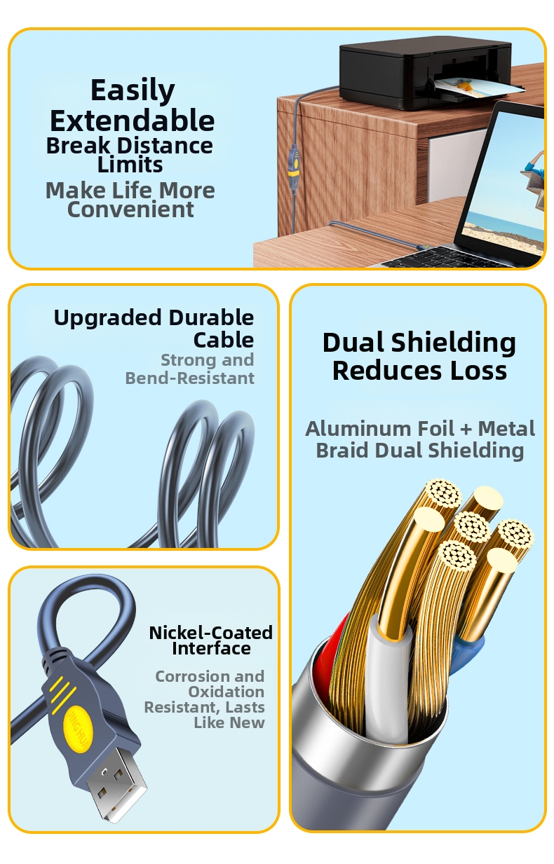 JH-LINK USB 2.0 Extension Cable Super Speed Extender Data Sync for PC ...