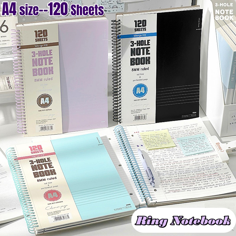 A4 Size Soft Ring Notebooks 120Sheets Spiral Notebook Binder Notebook ...