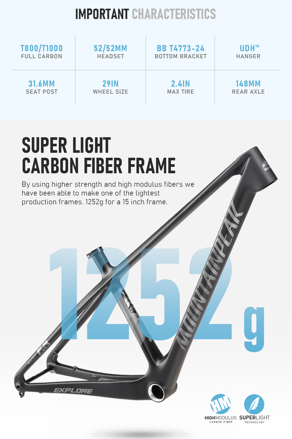 MOUNTAINPEAK EXPLORE 2026 29er Carbon Frame MTP Boost Thru Axle W/Bb ...