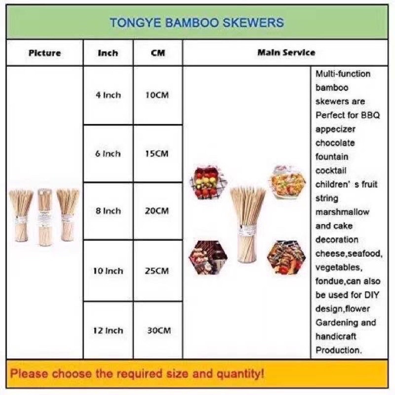 AMOY 100Pcs Disposable Bamboo Sticks Wood Sticks Sturdy Barbecue Sticks ...