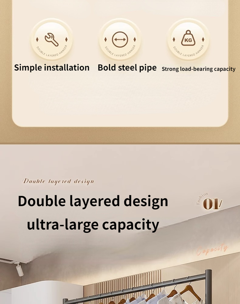 SPACEMADER Double Layer Gold Clothes Rack Heavy Duty Sampayan with ...