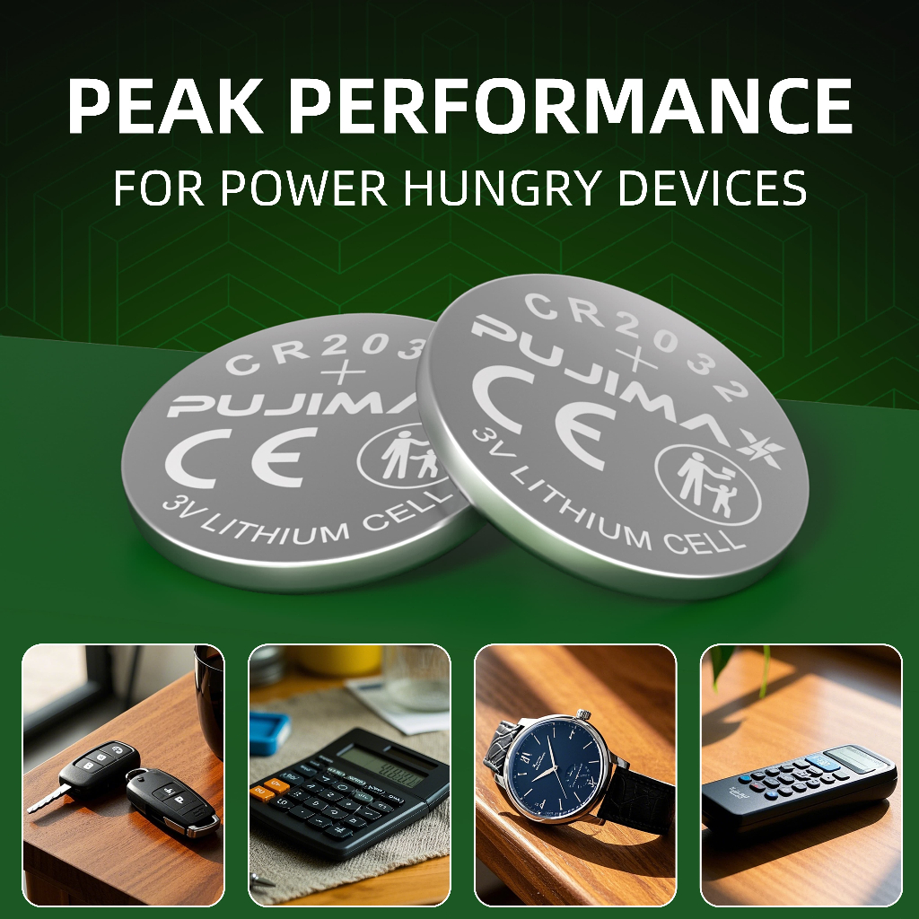 PUJIMAX CR2032 Battery 3V High Capacity Car Remote Control Electronic ...