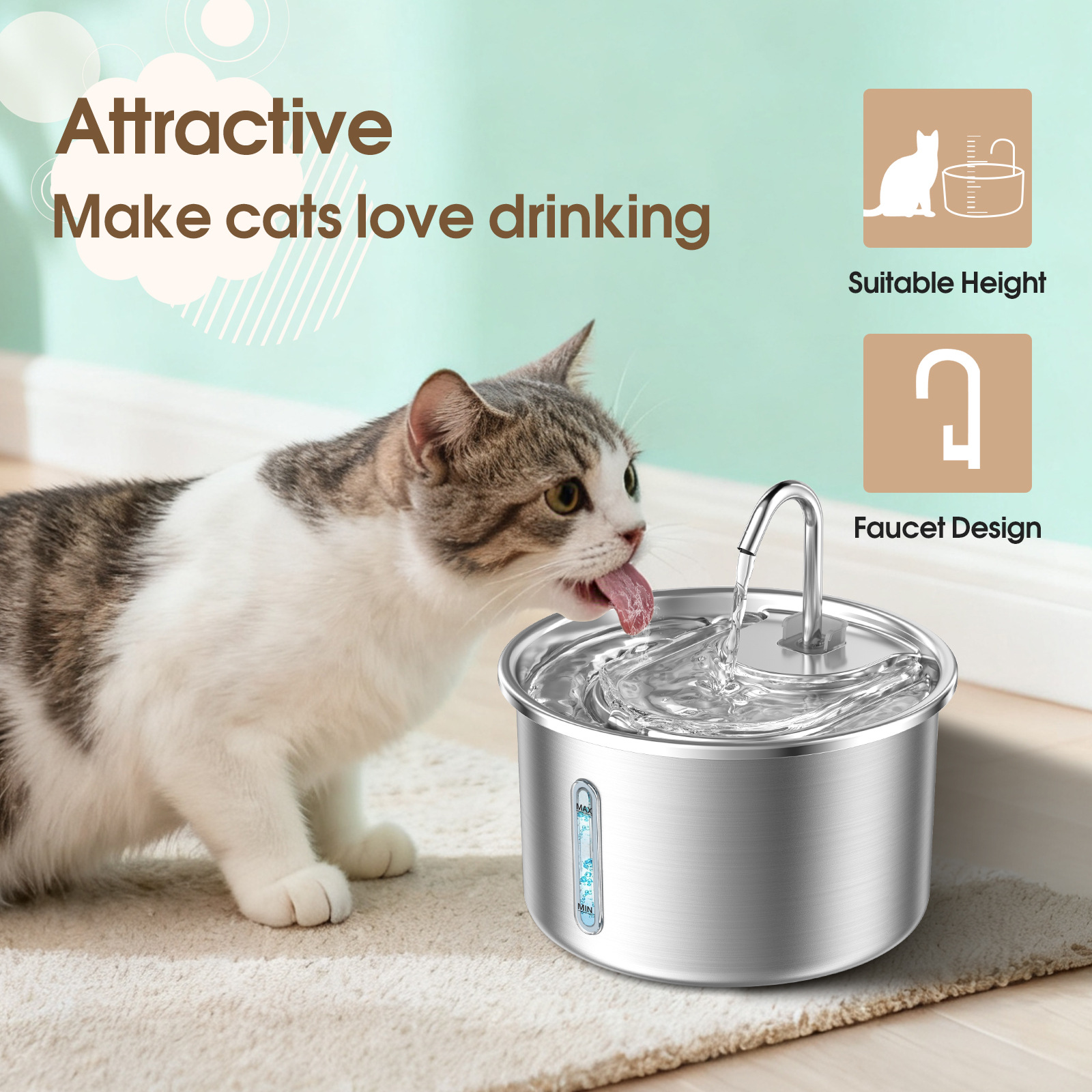 Stainless Steel Pet Auto Water Dispenser: Circulating, Antibacterial ...