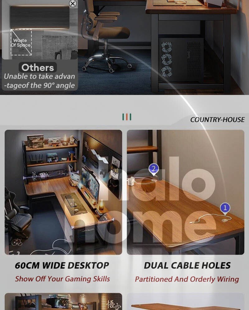 【3 Color】MM L-Shaped Comer Desk Office Gaming Table White Computer ...