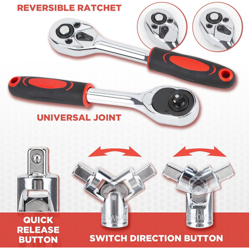 53/61/82/94Pcs Socket Wrench Set Heavy Duty Car Motorcycle Repair Tool ...