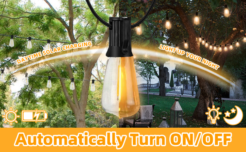 15m 30 Bulbs Solar LED String Lights Outdoor Waterproof IP67 Patio ...