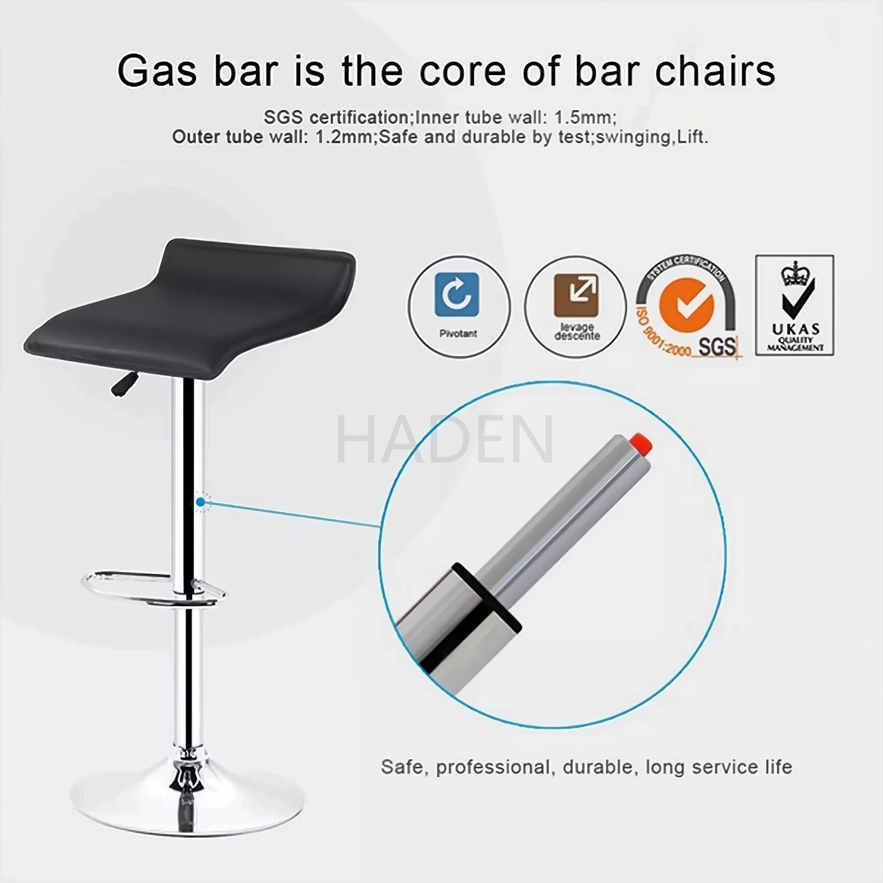 HADEN Bar Stool High Chair Bar Chair Office Salon Home Stainless ...