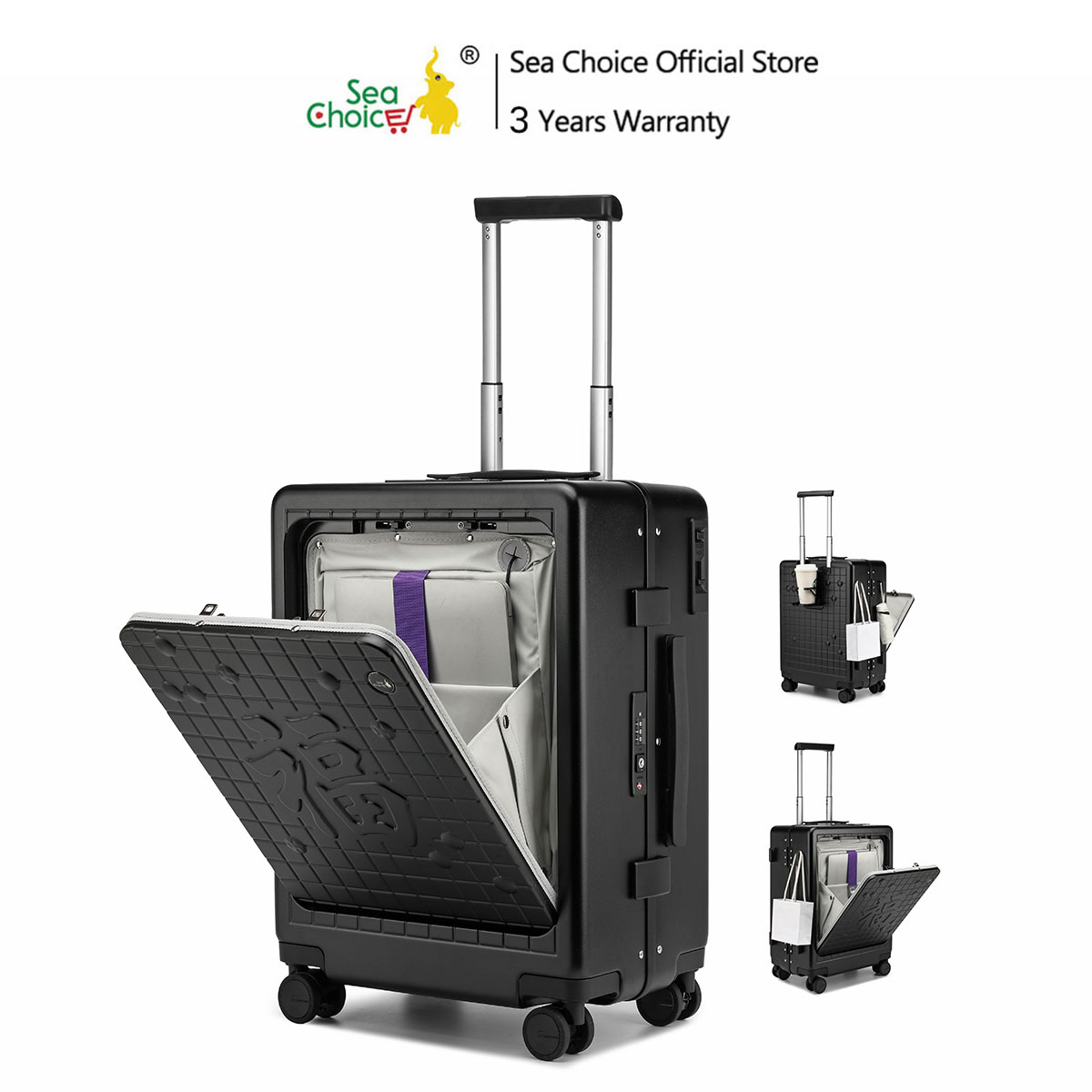 SEA CHOICE 20” Carry On Luggage, Aluminum Front Pocket, TSA Lock, USB ...