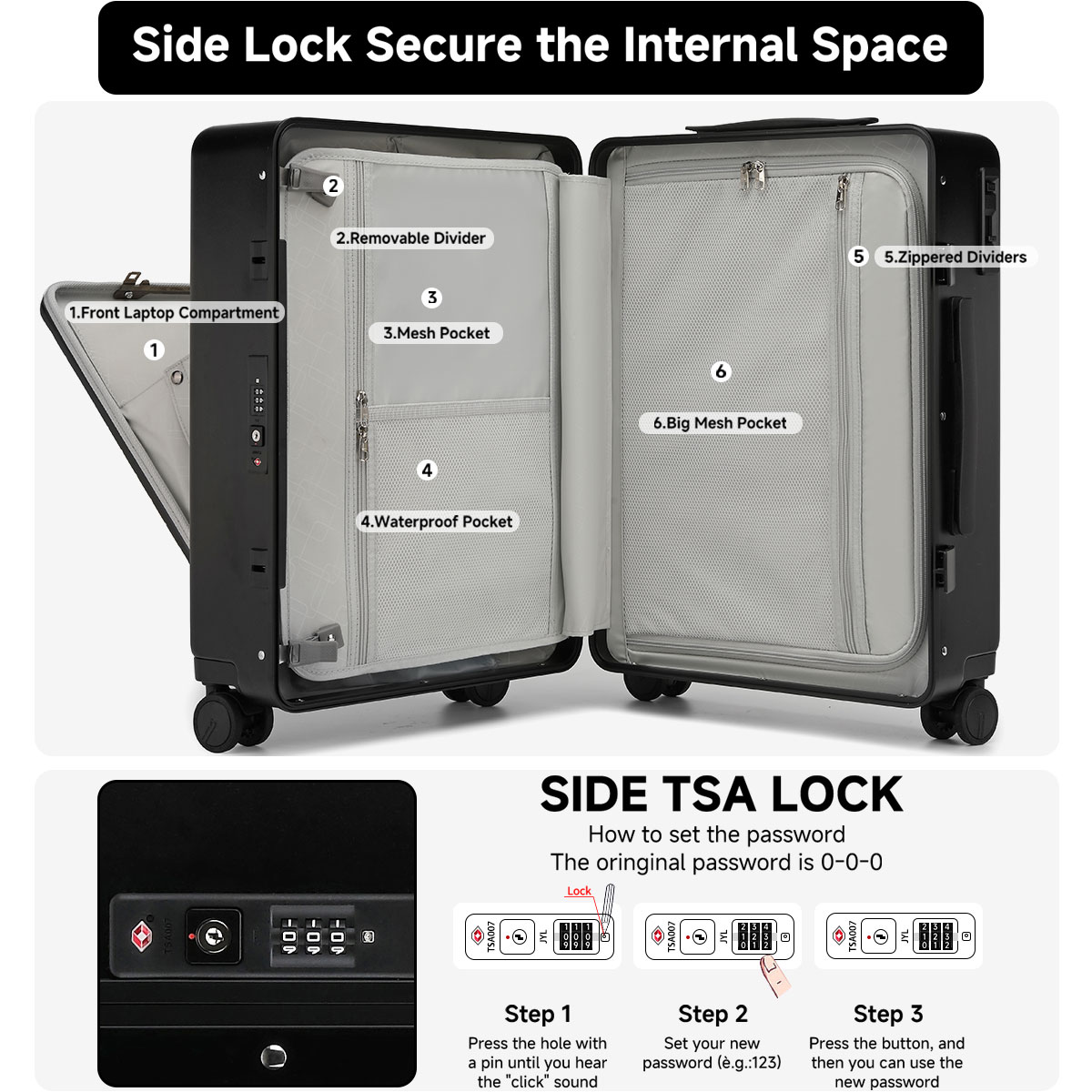 SEA CHOICE 20” Carry On Luggage, Aluminum Front Pocket, TSA Lock, USB ...