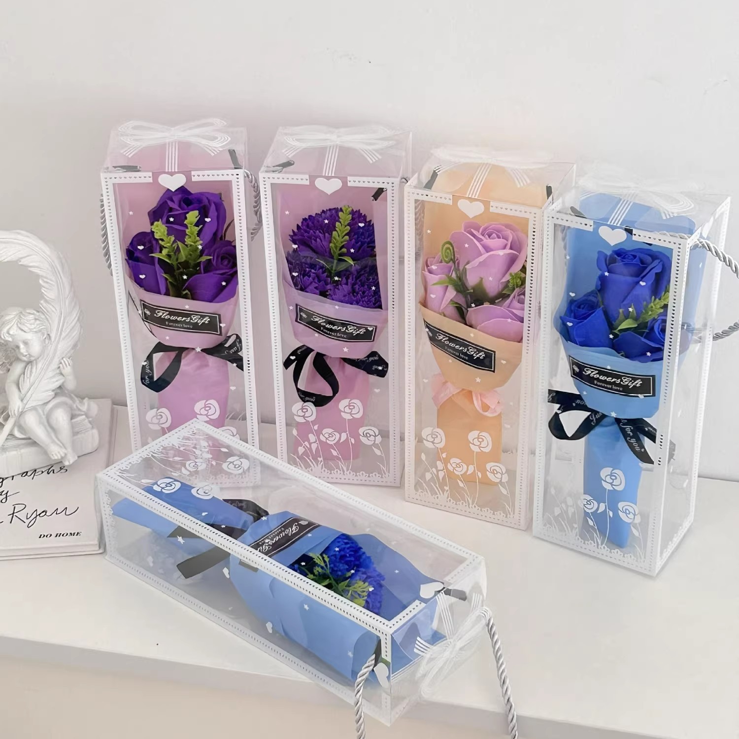 Artificial Rose Eternal Flower with LED Mini Flower Bouquet for gift ...