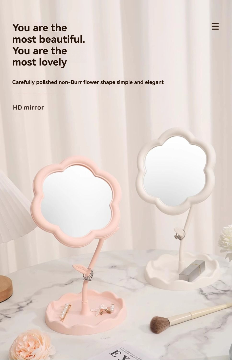 Cute Flower Mirror Set: High-Definition Desktop Vanity Mirrors for ...