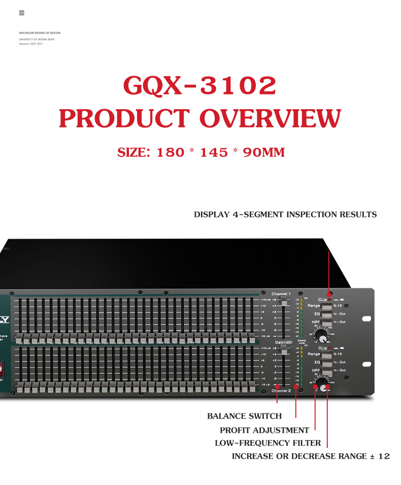 ASHLY GQX3102 equalizer, 2-channel stereo graphic dual 31 segment ...