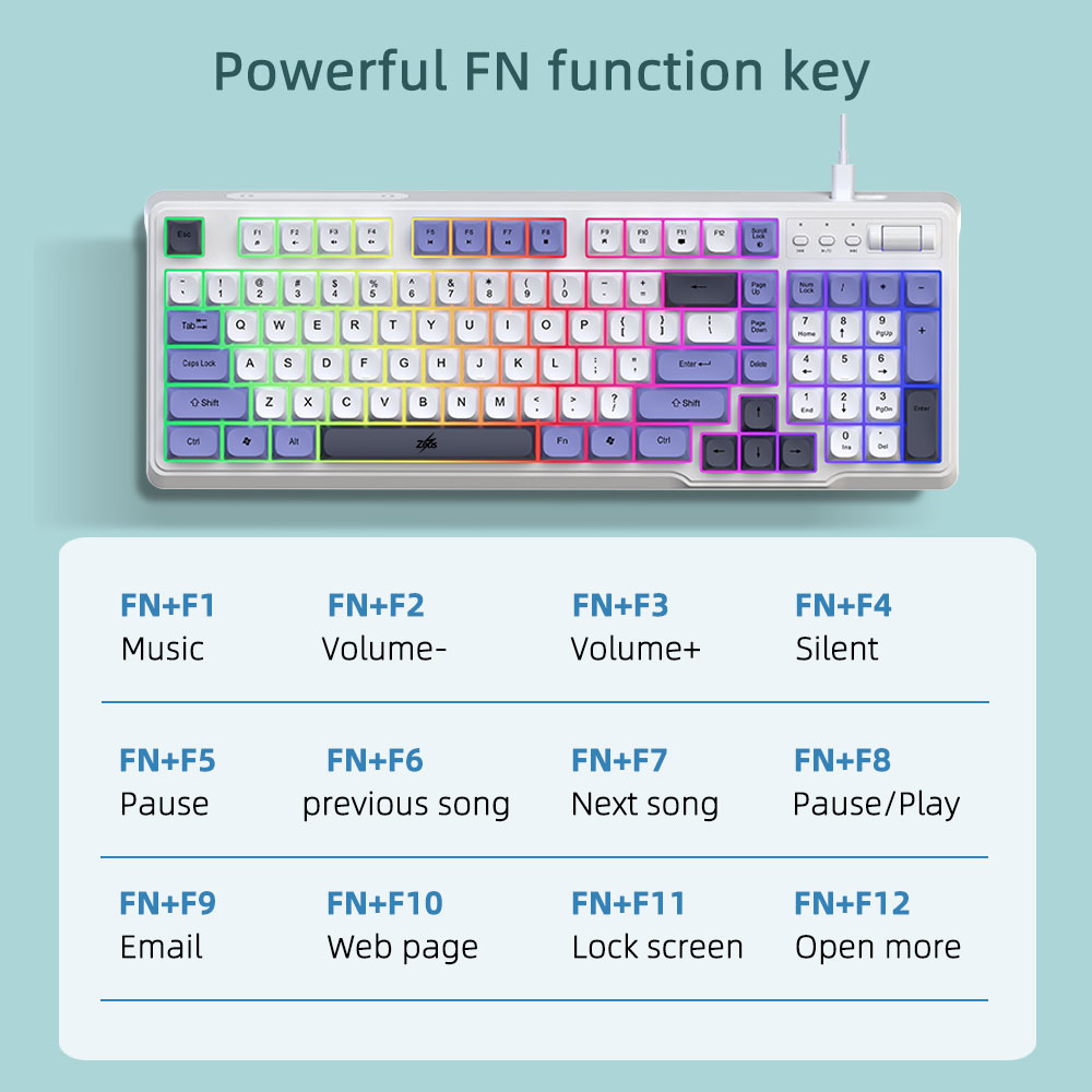 Zeus ZK-011 98 Keys RGB LED Gaming Keyboard With Volume Roller Wired ...