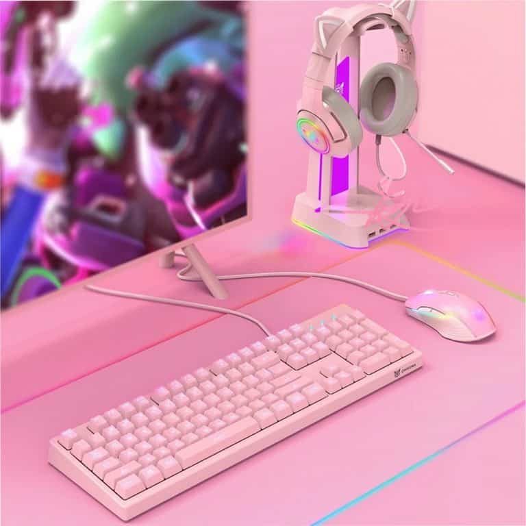 Pink RGB Gaming Keyboard & Mouse Set | Cute Aesthetic Gamer Setup ...