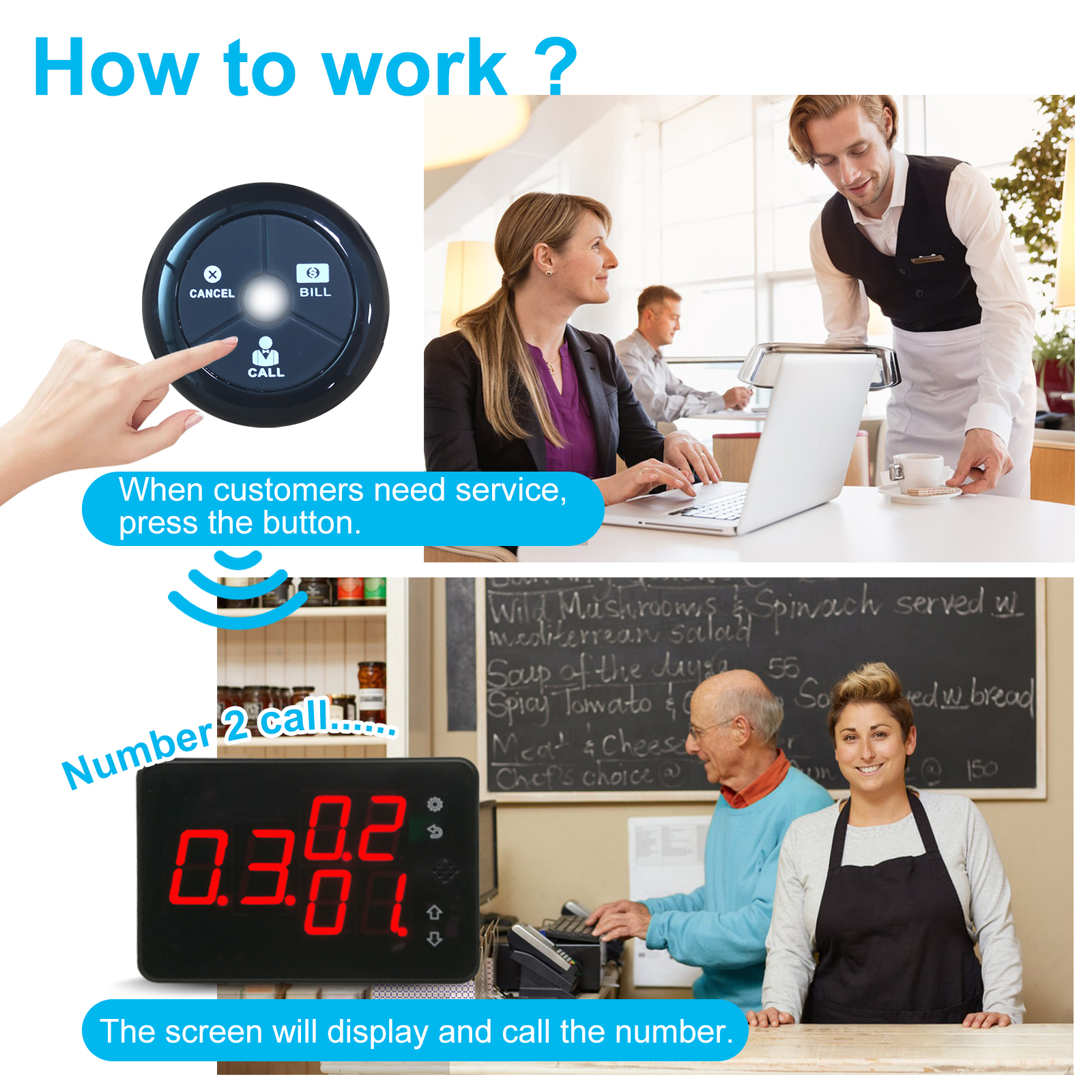Waiter Calling Restaurant Service Call for Bar Cafe Customer 1 Host 10 ...