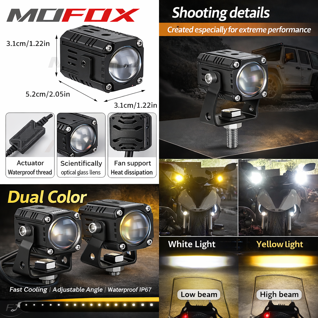 MOFOX V5 Laser Gun 50W Mini Driving Light Dual Color Hi/Lo Auxiliary ...