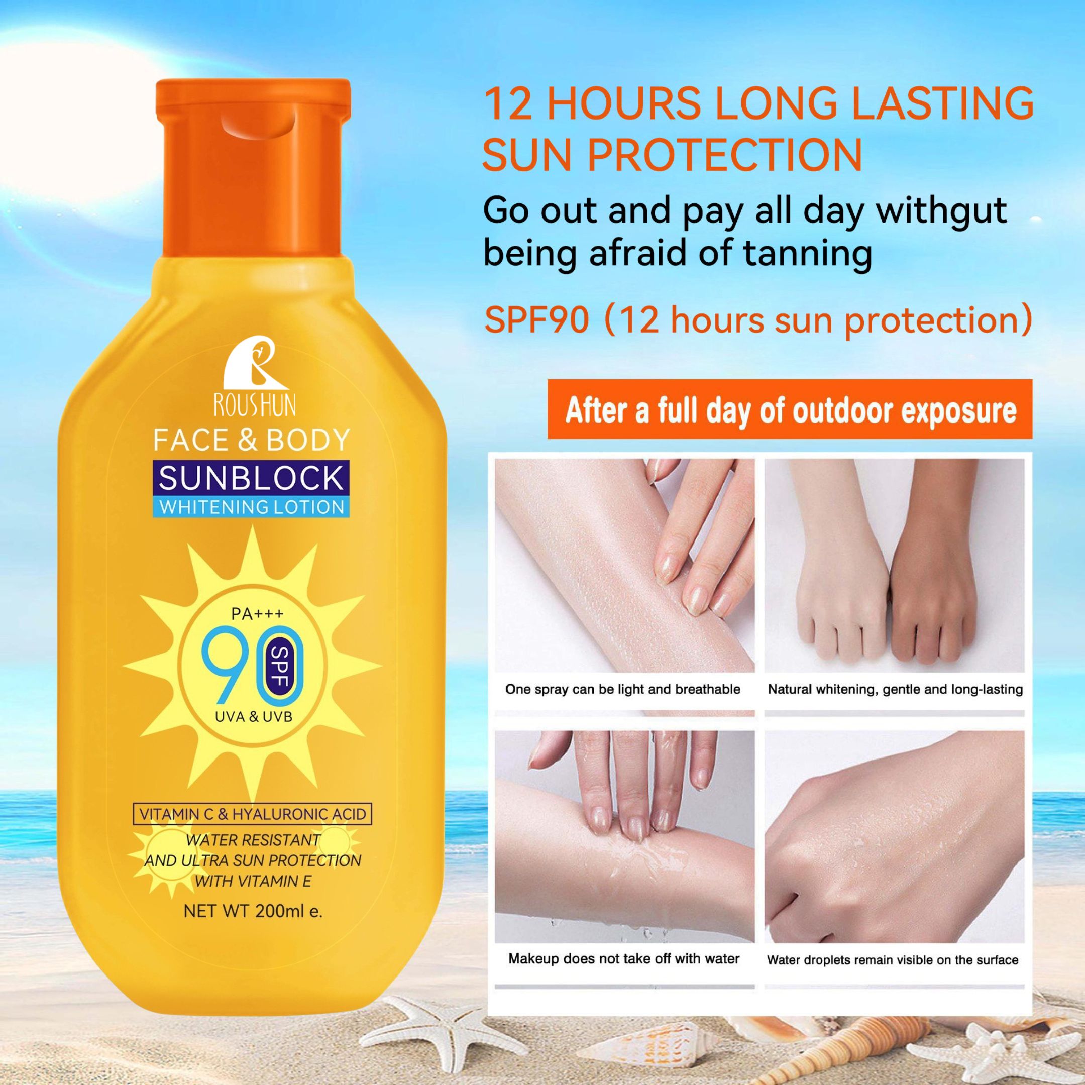 KKJJ 200ml SPF90+ Sunscreen Lotion For Face & Body Sunblock Whitening ...