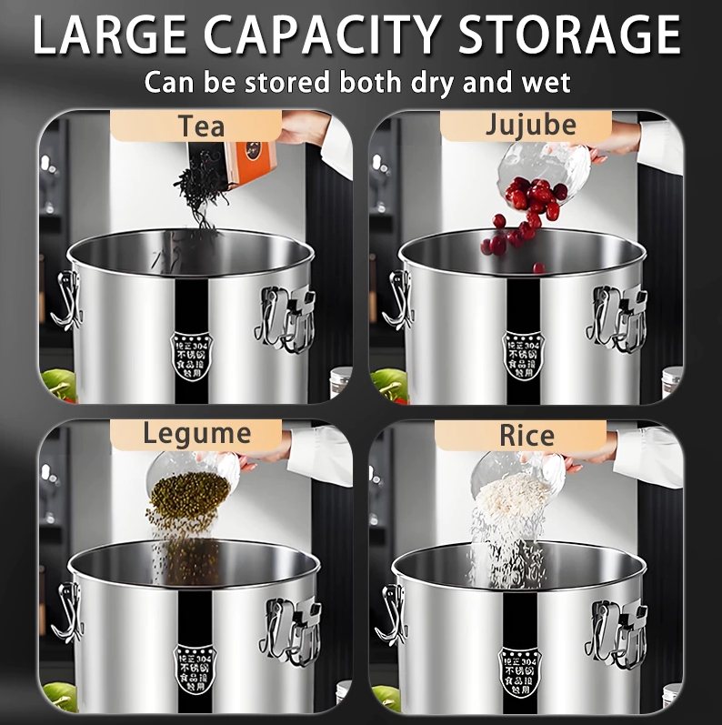 Stainless steel rice bucket storage 25kg food storage bucket anti ...