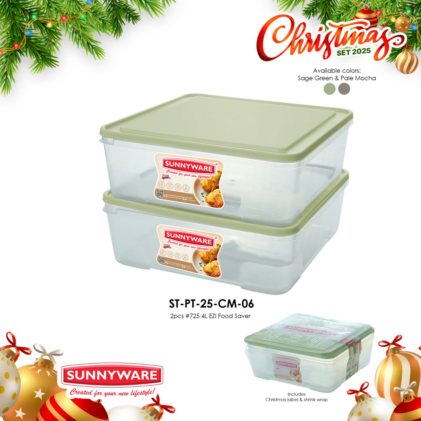 Sunnyware 2025 Christmas Set 6 (2 x 725) 3.8 L EZI Square Food Saver ...
