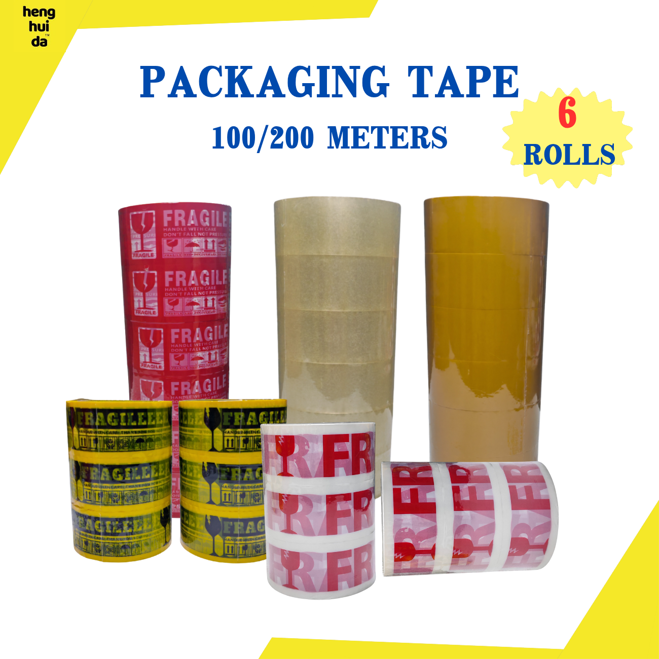 6 rolls of packaging tape brown tape fragile tape 100/200 meters big ...
