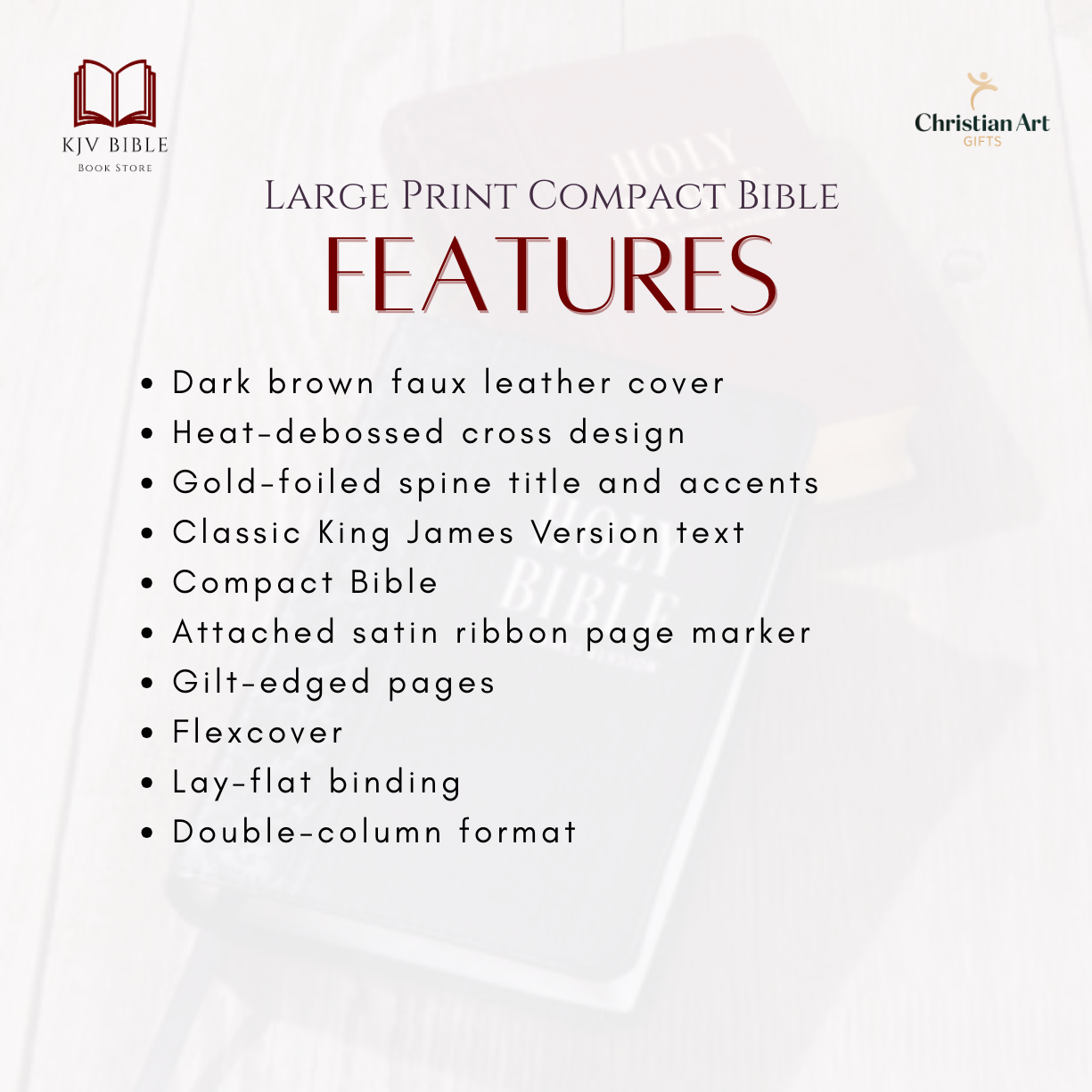 KJV082 | King James Version Large Print Compact Bible Dark Brown Faux ...
